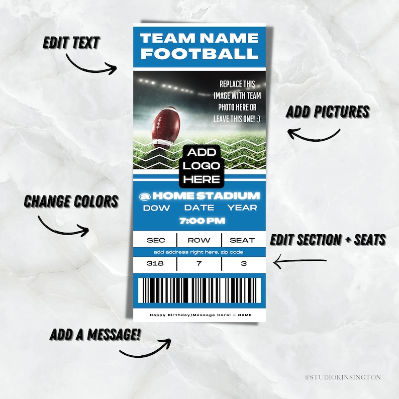 Printable/editable Detroit + Football Lions Colors Game Ticket/event ...