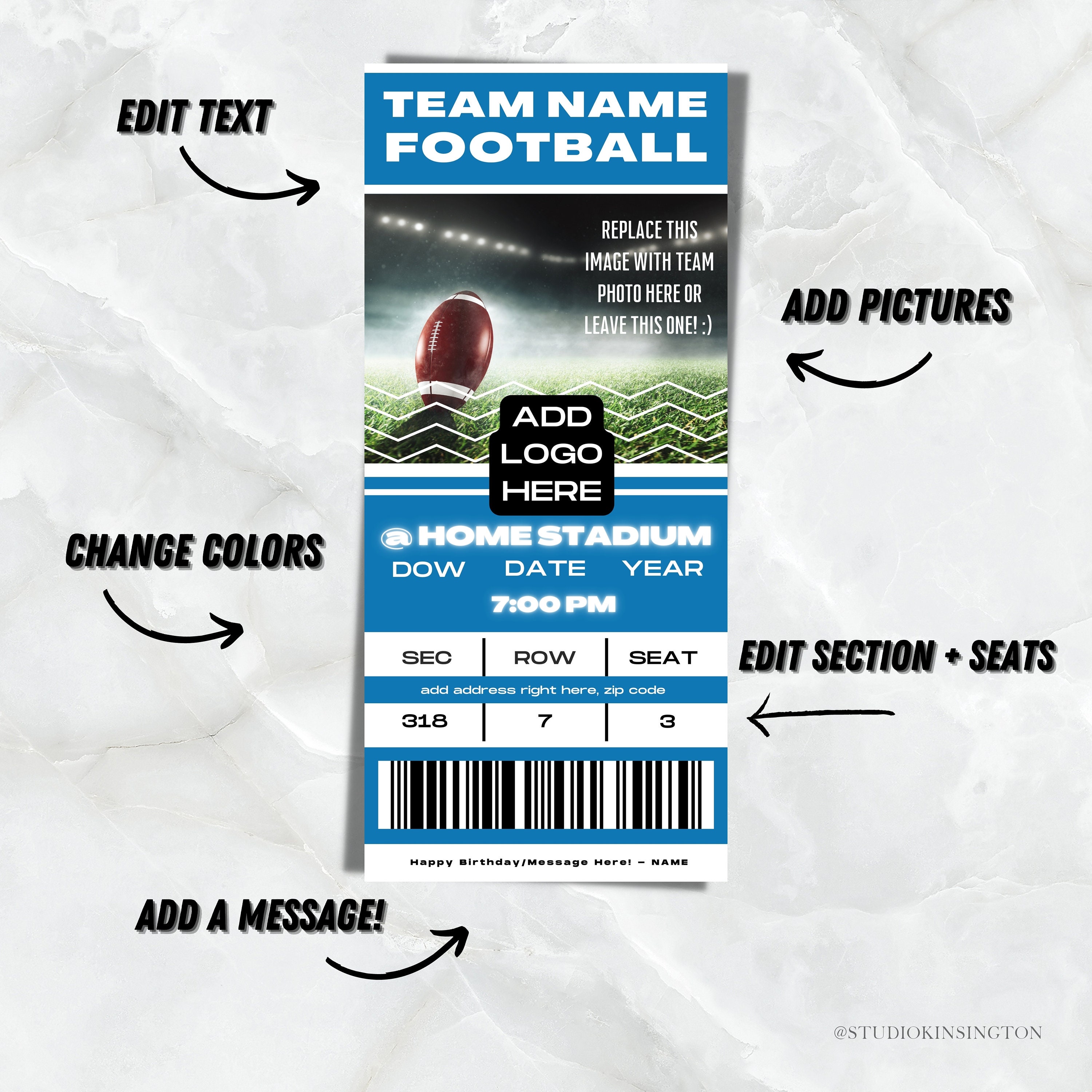 Printable/editable Detroit + Football Lions Colors Game Ticket/event ...