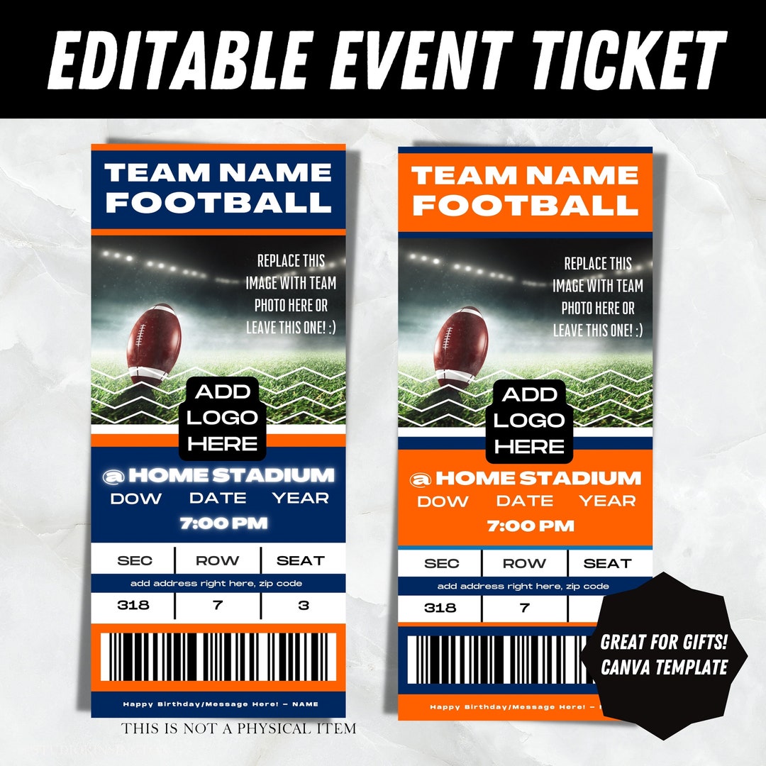 Printable/editable Denver + Football Broncos Colors Game Ticket/event ...