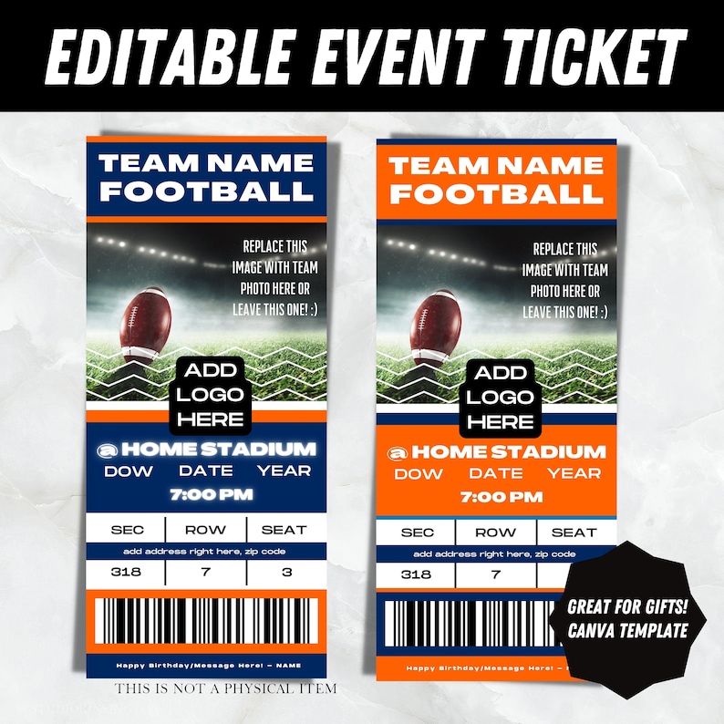 Printable/editable Denver + Football Broncos Colors Game Ticket/event ...