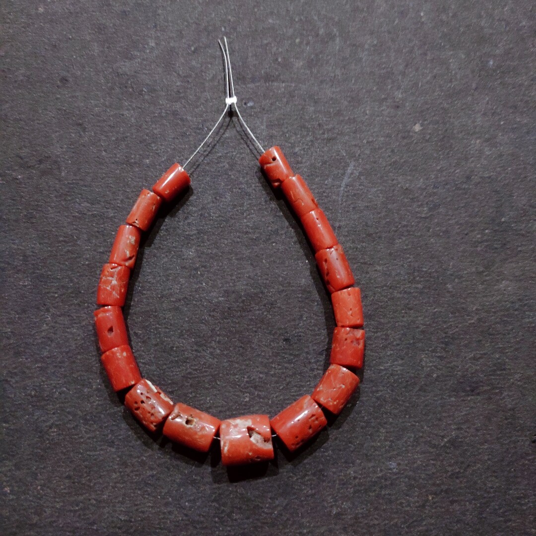 Coral Beads !! Italian Red Coral Tube Shape Beads Mediterranean 100% ...