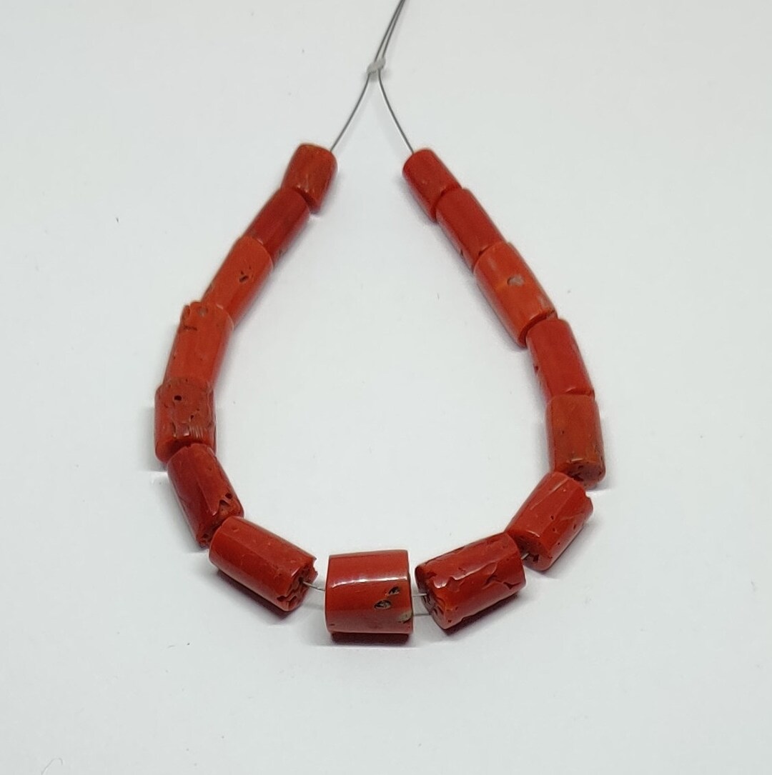 Coral Beads !! Italian Red Coral Tube Shape Beads Mediterranean Coral ...