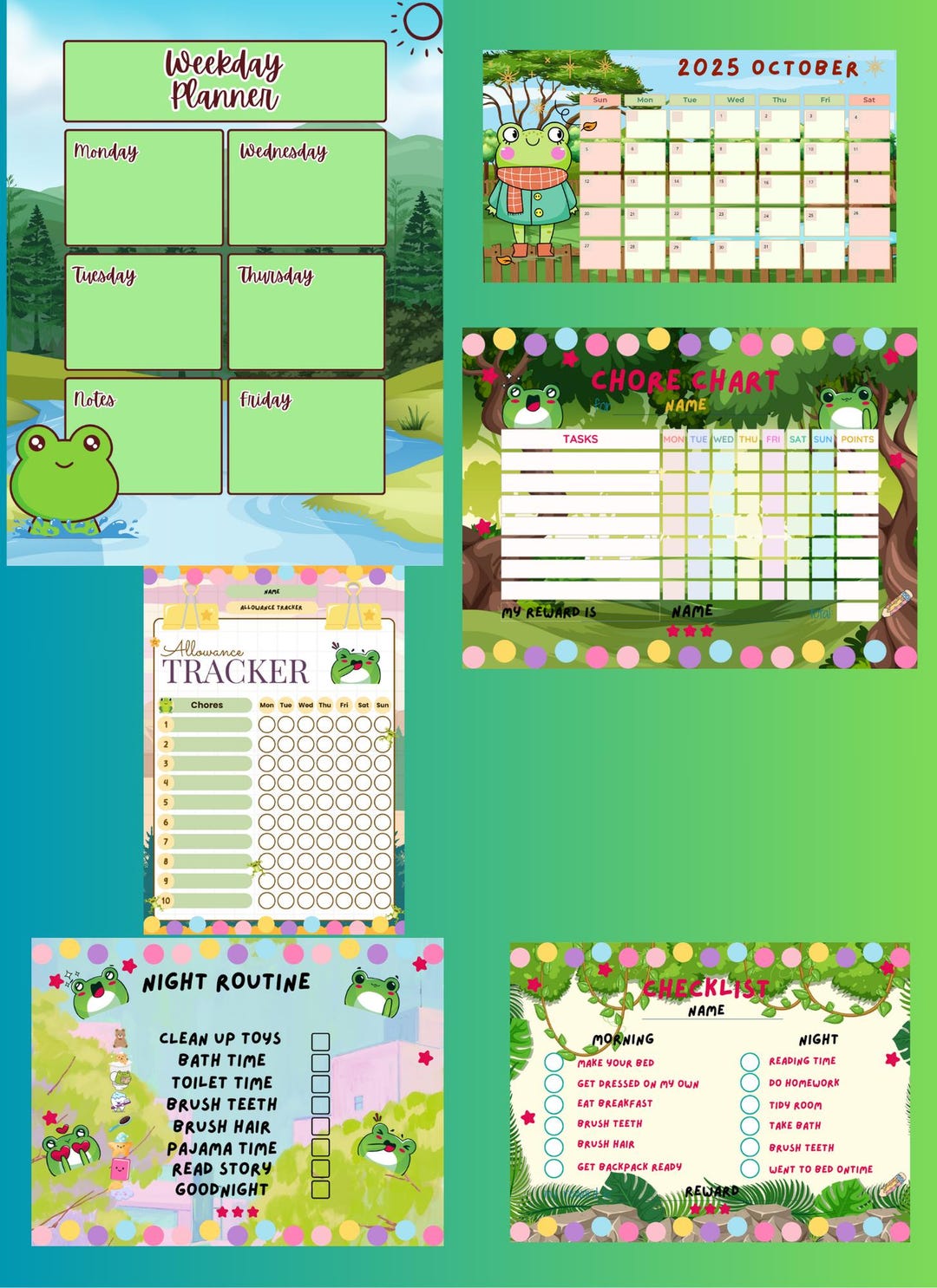 Frog Chore Chart Bundle: Kids' Checklist, Reward System (editable PDF ...
