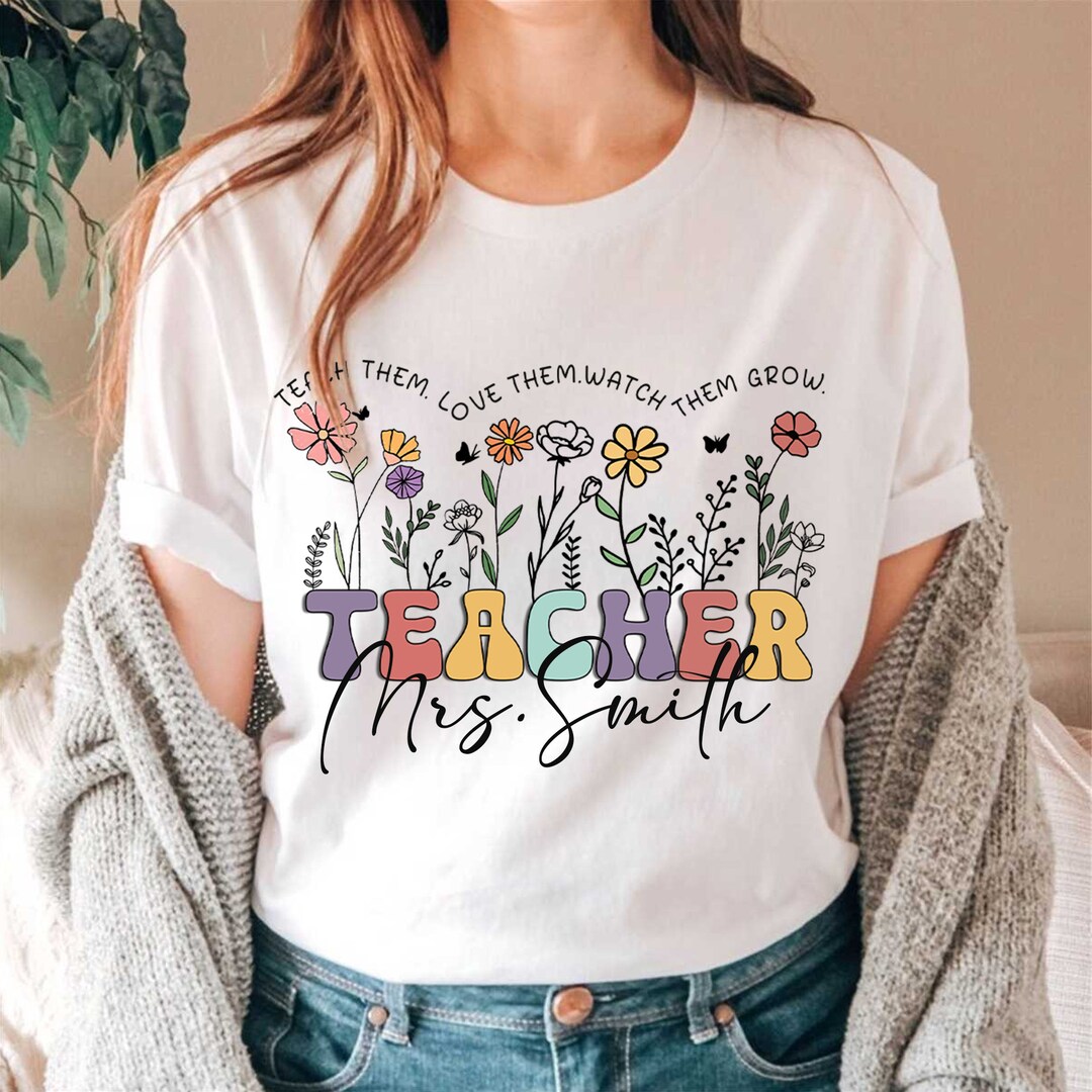 Personalized Teacher T-shirt Wildflower Teacher Name T-shirt Custom ...