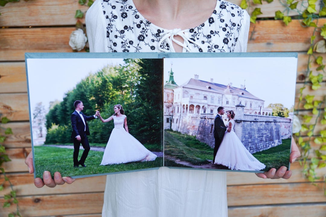 Personalized Lay Flat Wedding Photo Album – Velvet Bound Bride & Groom ...
