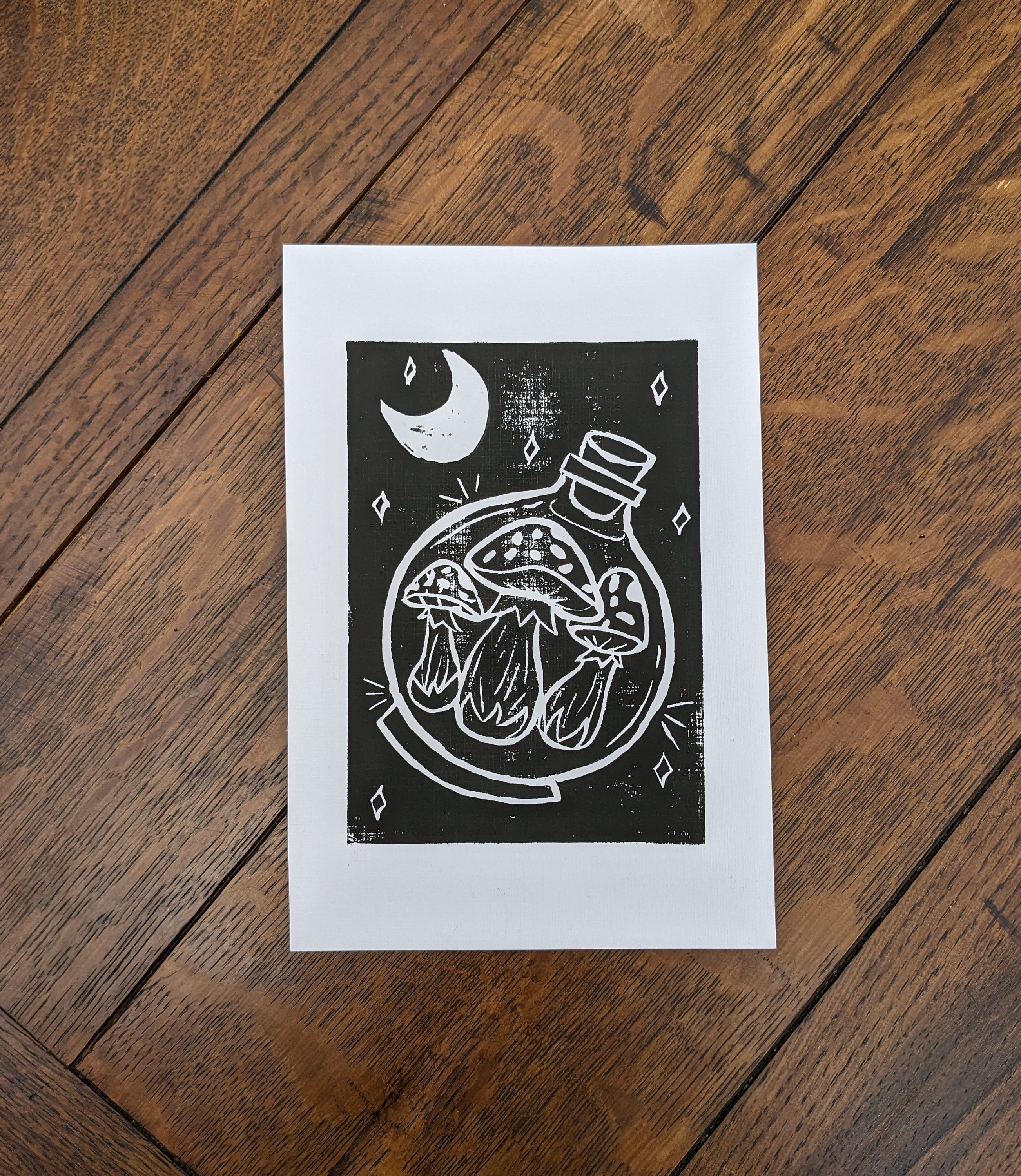Mushroom Potion Bottle Original Linocut Print Fantasy Art Print ...