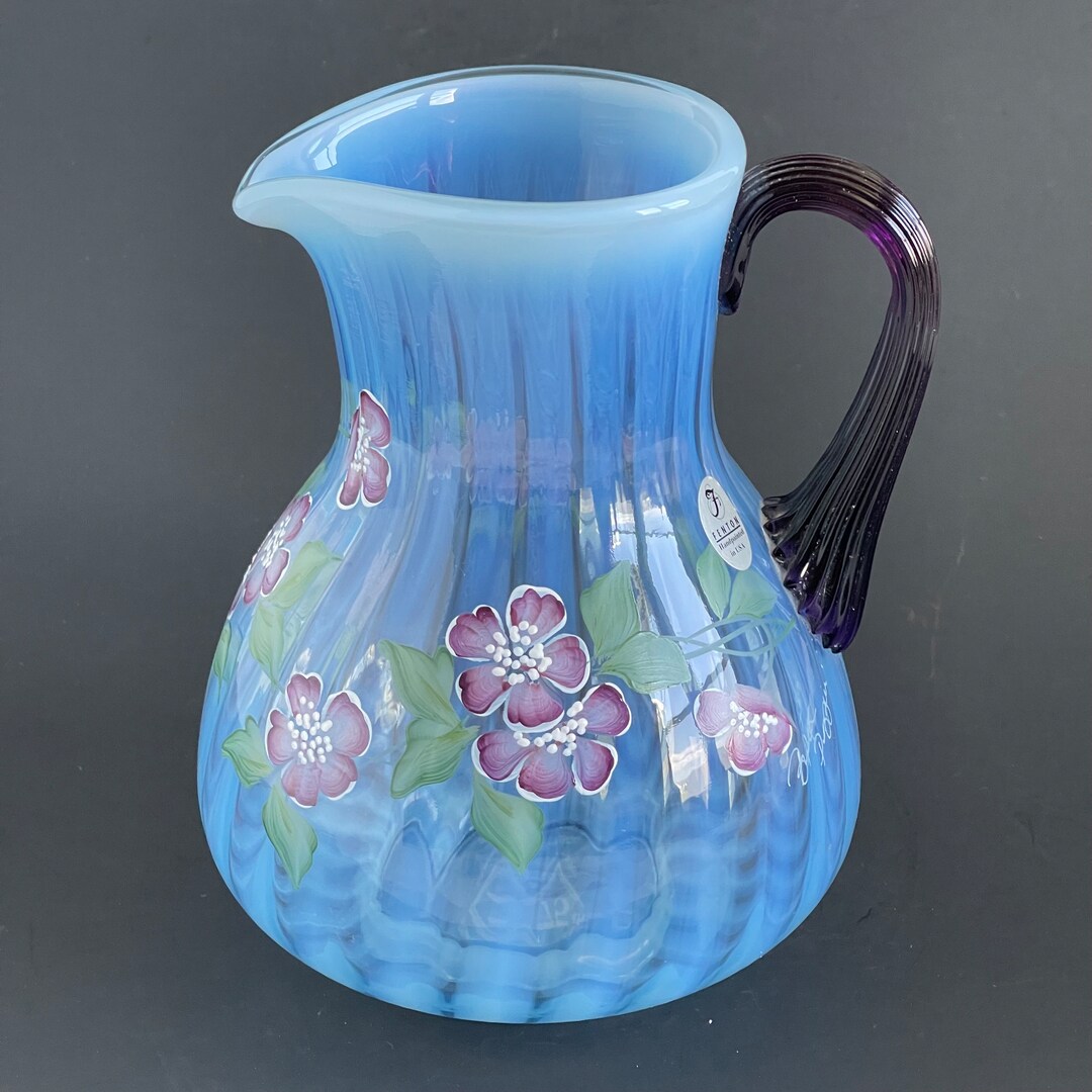 Vintage FENTON Art Glass Pitcher Signed by Artist Hand Painted - Etsy