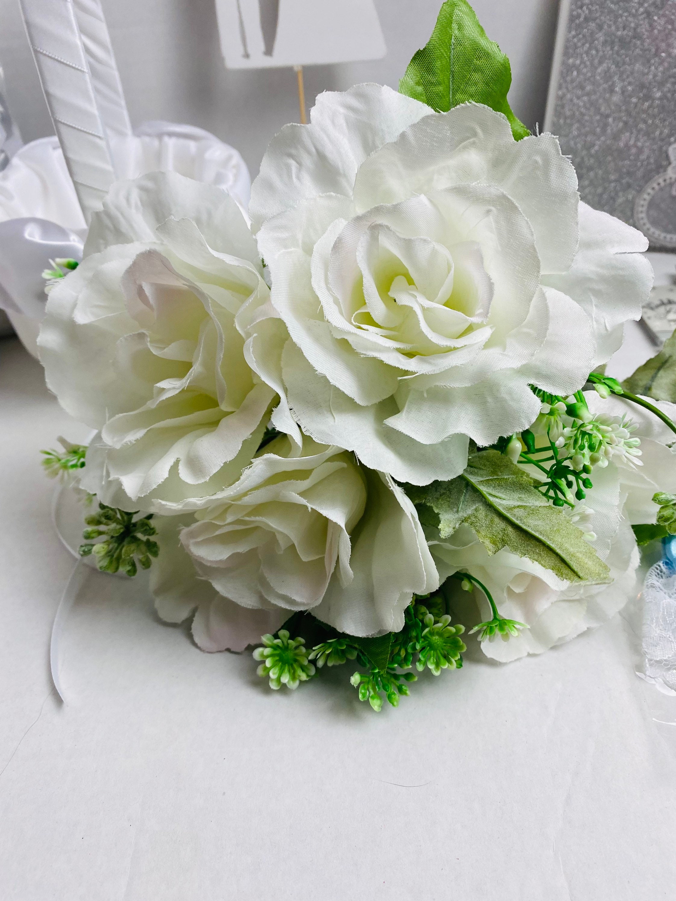 White Wedding Accessories Set With Bridal Bouquet - Etsy