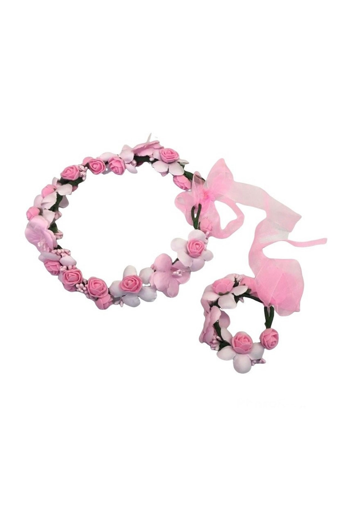 Pink Flower Girl Halo and Bracelet: Floral Head Wreath - Etsy