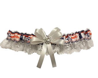 Denver Broncos Inspired Football Wedding Garter Belt Set W/ White Lace ...