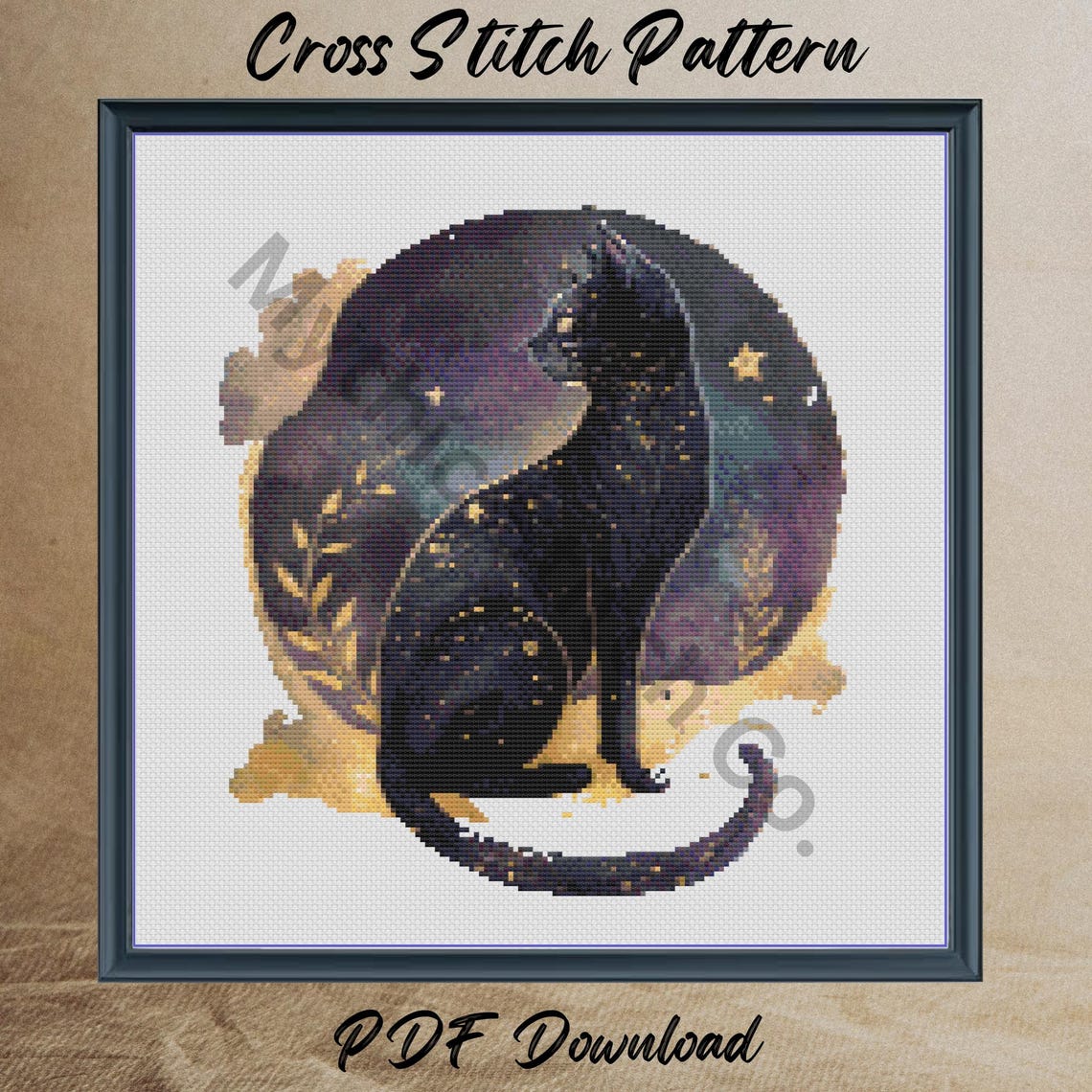 Celestial Black Cat Cross Stitch Pattern: Moon & Stars (PDF Pattern) - Etsy