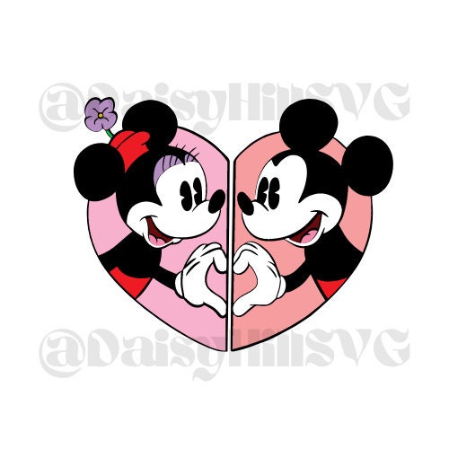 Valentines Day Mickey and Minnie Heart Shape SVG, PNG, DXF - Etsy