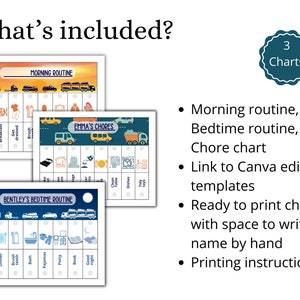 Bedtime Routine Kids Daily Schedule Editable Chore Chart With Trucks ...