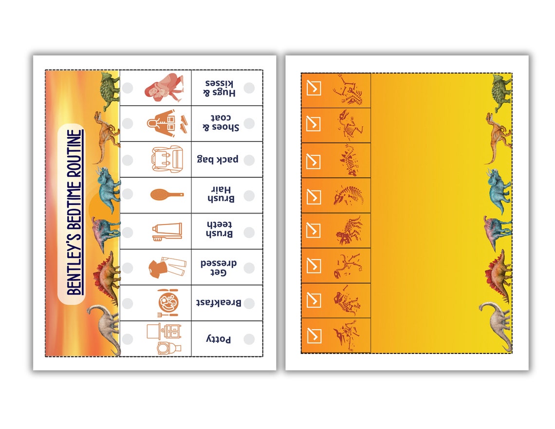 Bedtime Routine, Kids Daily Schedule, Editable Chore Chart Dinosaures ...