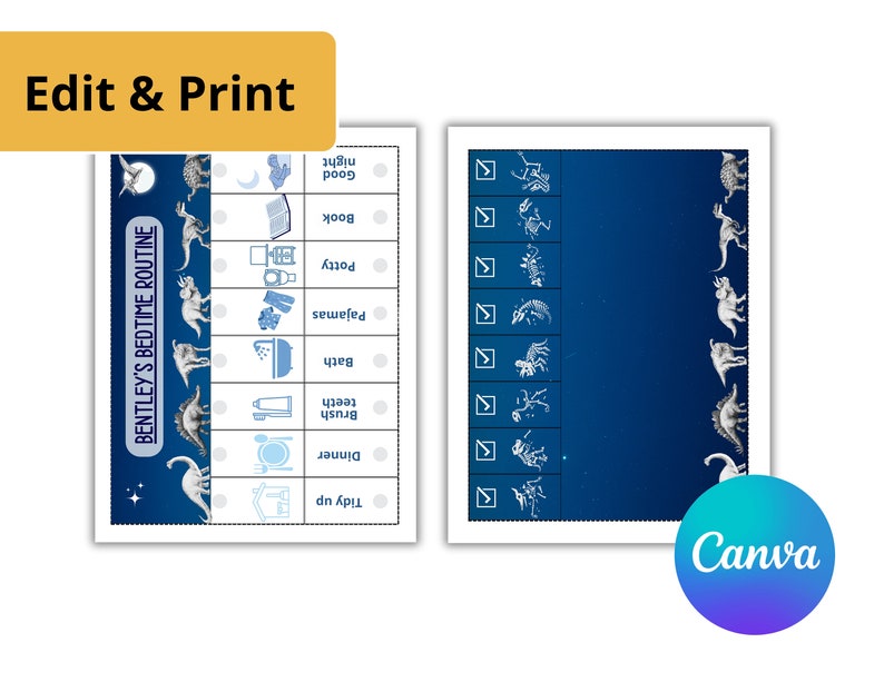 Bedtime Routine, Kids Daily Schedule, Editable Chore Chart Dinosaures ...