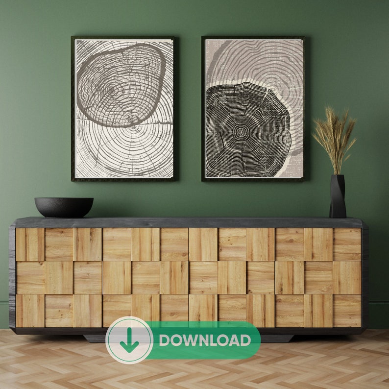 Tree Ring Printable Tree Stump Prints Digital Print Set of 3 Beige Tree ...
