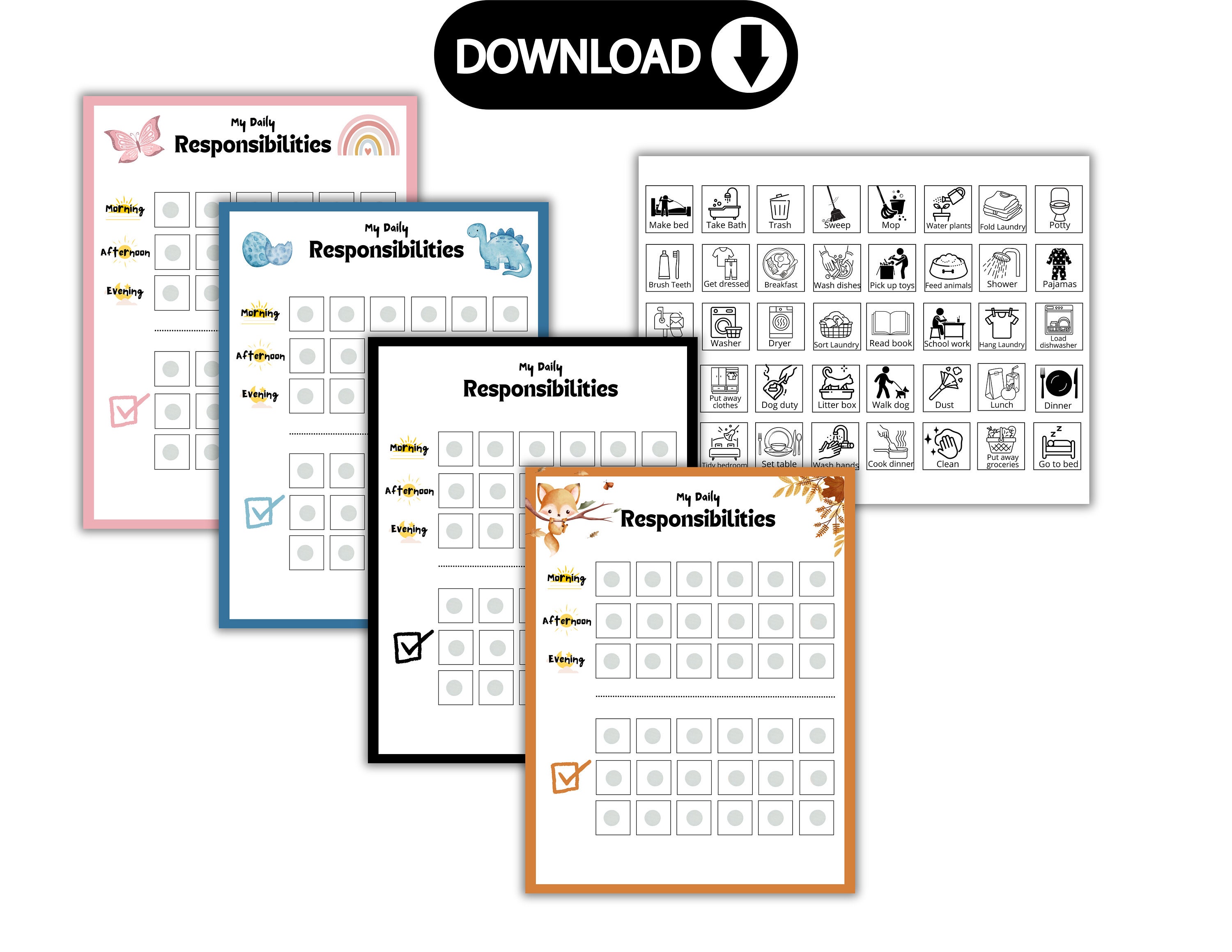 Kids Daily Schedule Kids Chore Chart Bedtime Routine Preschool Calendar ...