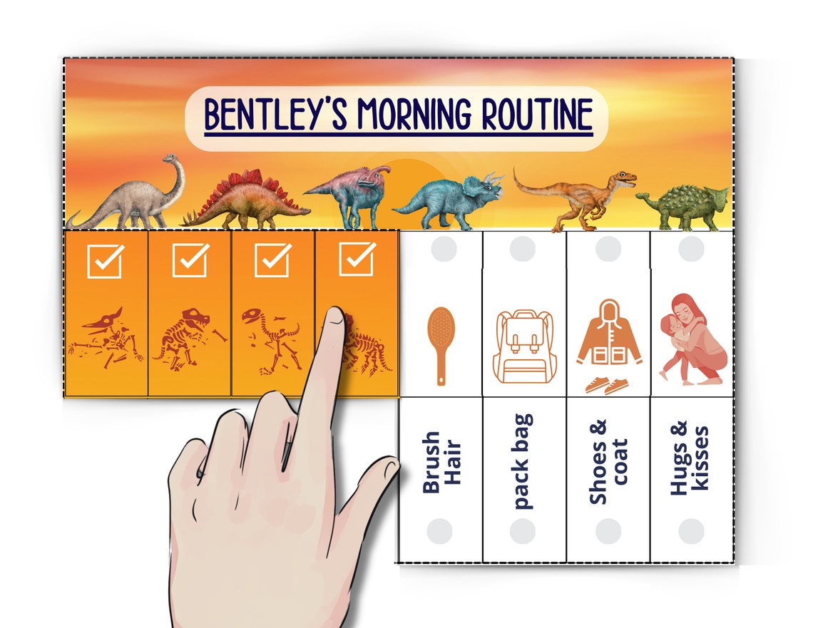 Bedtime Routine, Kids Daily Schedule, Editable Chore Chart Dinosaures ...