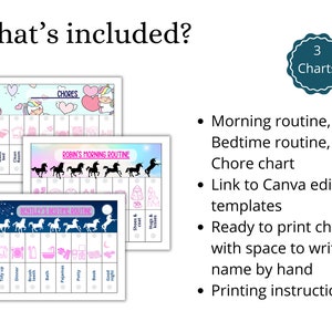 Bedtime Routine Kids Daily Schedule Editable Chore Chart Unicorns ...