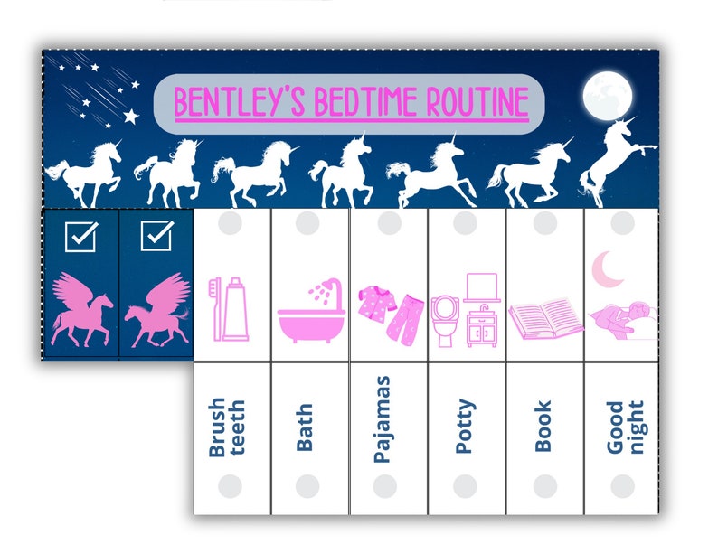 Bedtime Routine, Kids Daily Schedule, Editable Chore Chart Unicorns ...