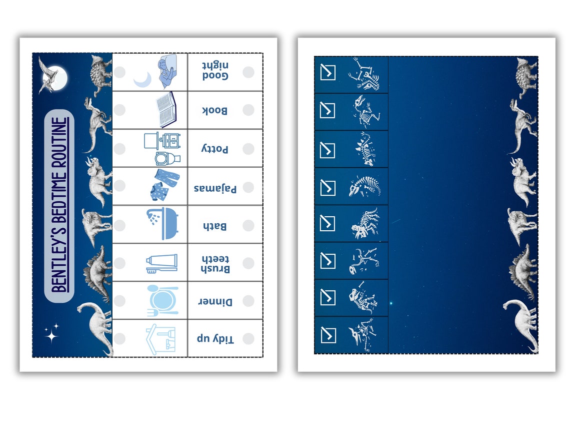 Bedtime Routine, Kids Daily Schedule, Editable Chore Chart Dinosaures ...