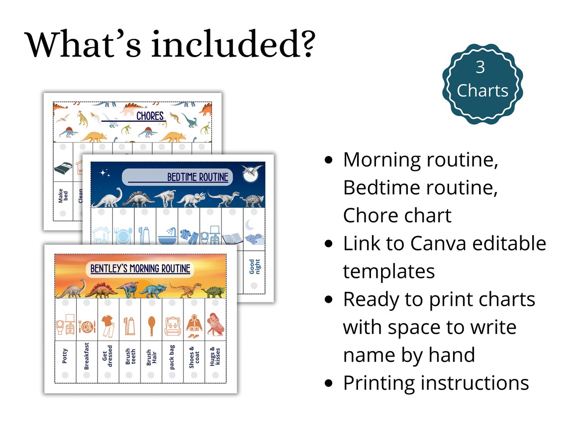 Bedtime Routine, Kids Daily Schedule, Editable Chore Chart Dinosaures ...