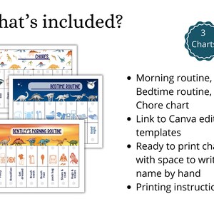 Bedtime Routine Kids Daily Schedule Editable Chore Chart Dinosaures ...