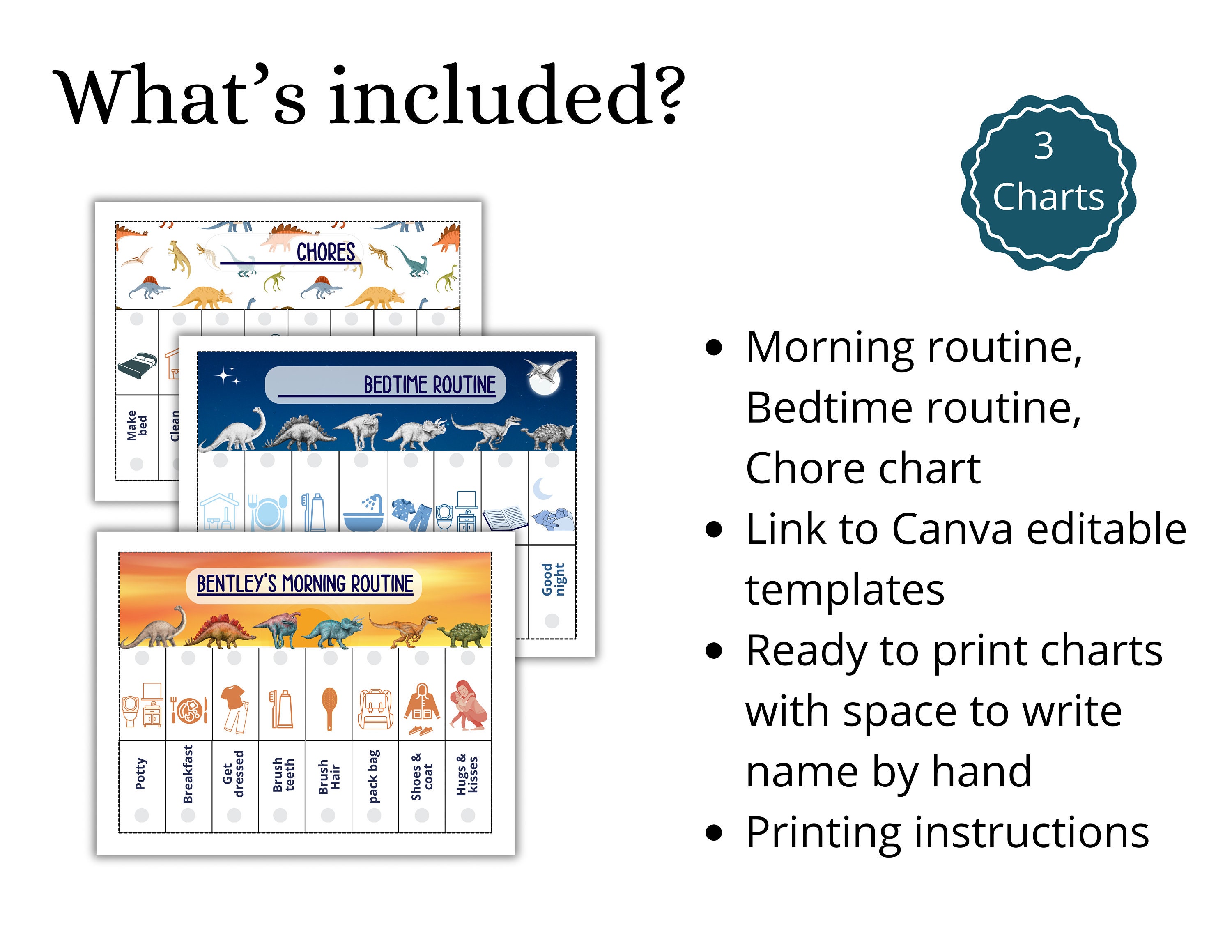 Bedtime Routine, Kids Daily Schedule, Editable Chore Chart Dinosaures ...