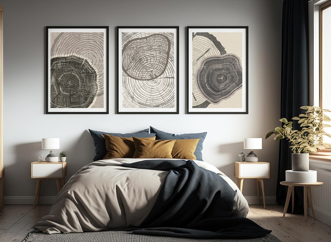 Tree Ring Printable Tree Stump Prints Digital Print Set of 3 Beige Tree ...