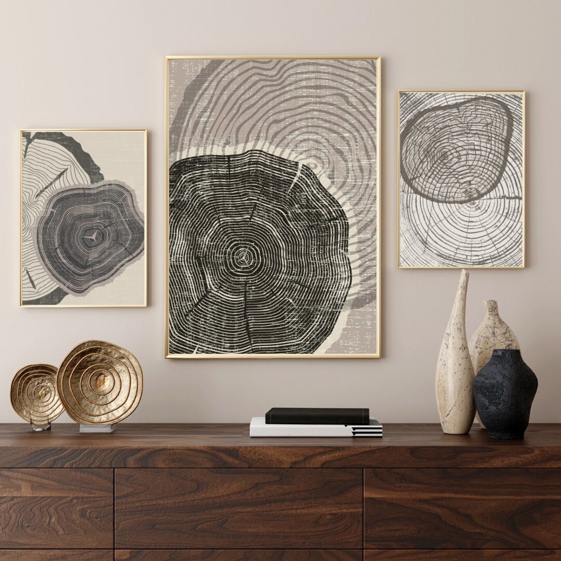 Tree Ring Printable Tree Stump Prints Digital Print Set of 3 Beige Tree ...