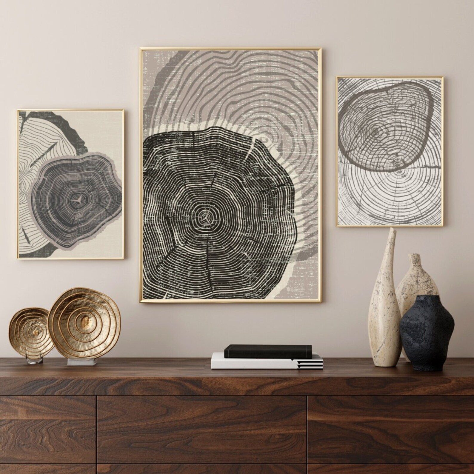 Tree Ring Printable Tree Stump Prints Digital Print Set of 3 Beige Tree ...