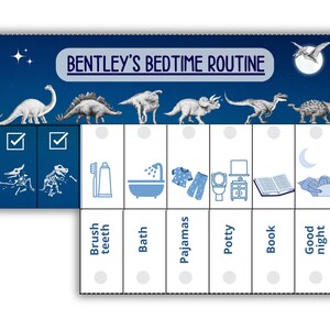 Bedtime Routine, Kids Daily Schedule, Editable Chore Chart Dinosaures ...