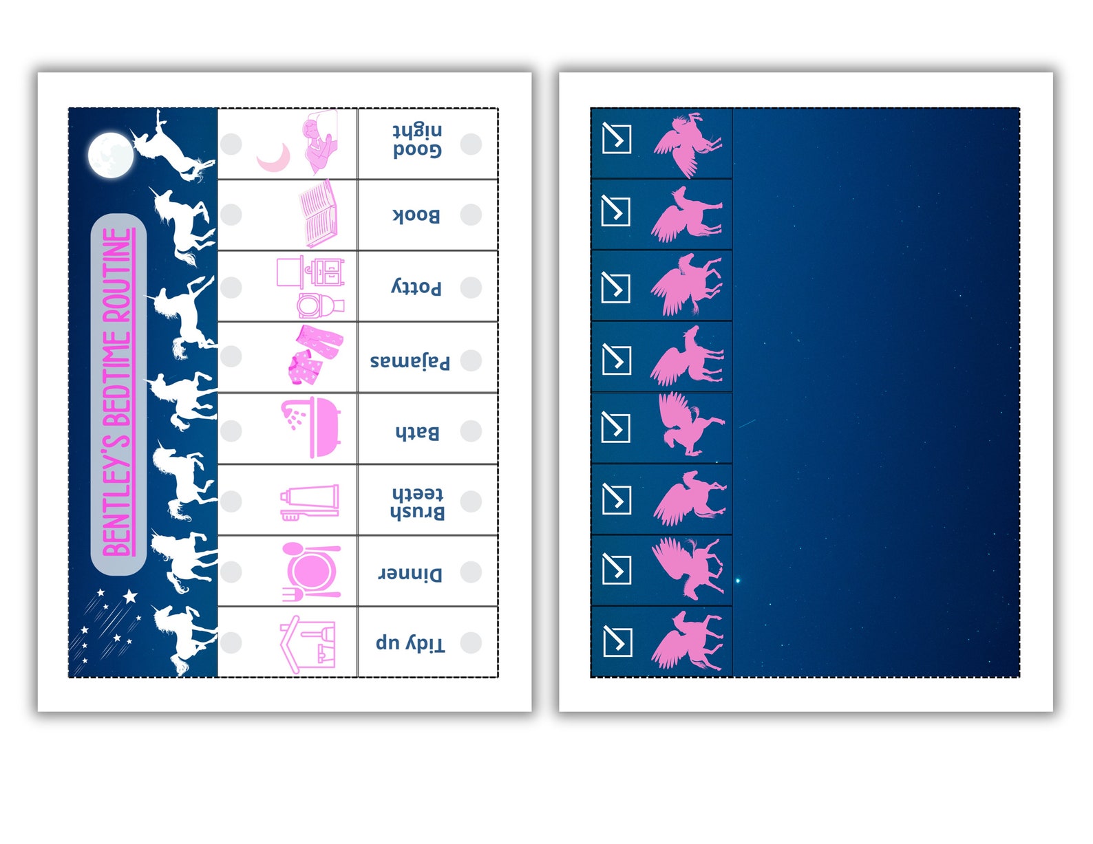 Bedtime Routine, Kids Daily Schedule, Editable Chore Chart Unicorns ...