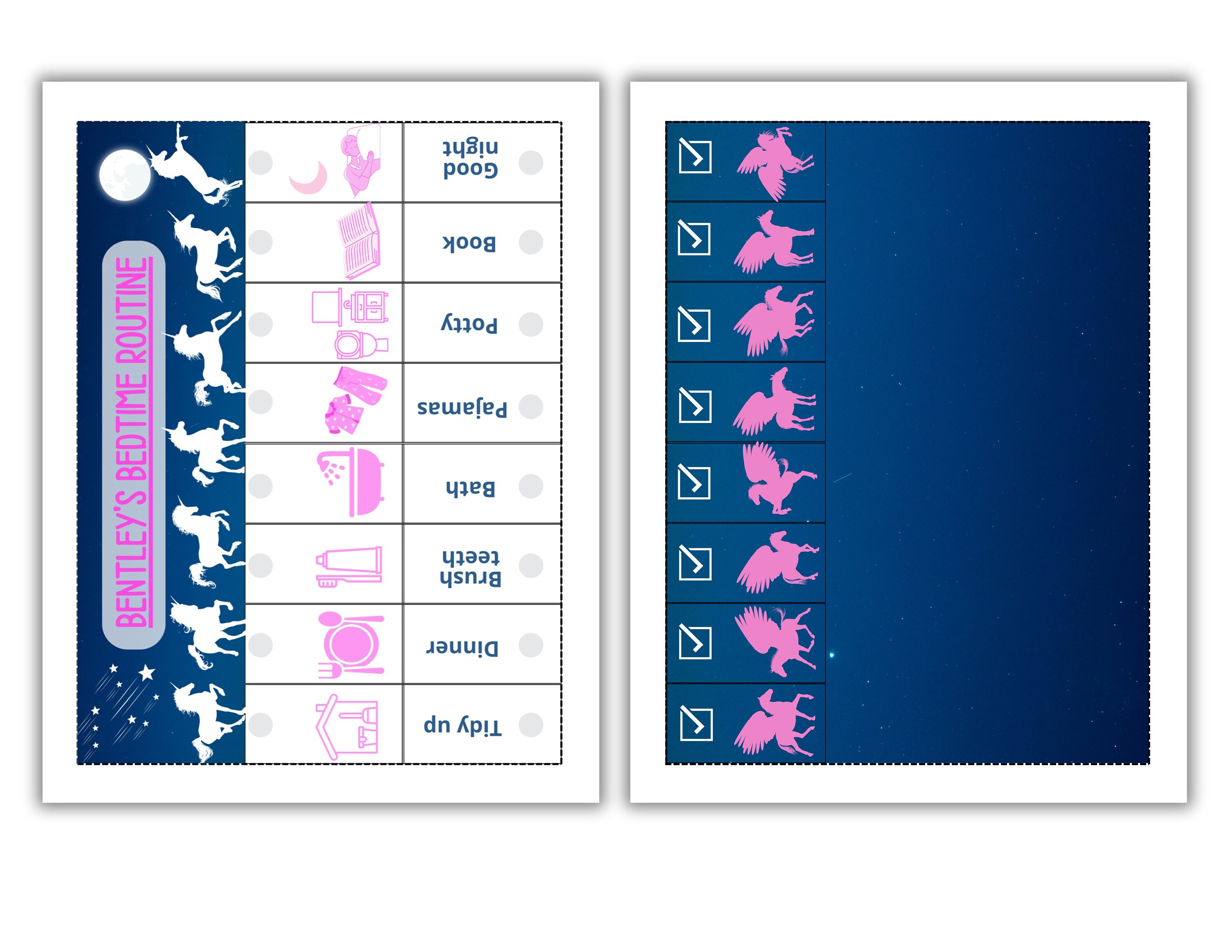 Bedtime Routine, Kids Daily Schedule, Editable Chore Chart Unicorns ...