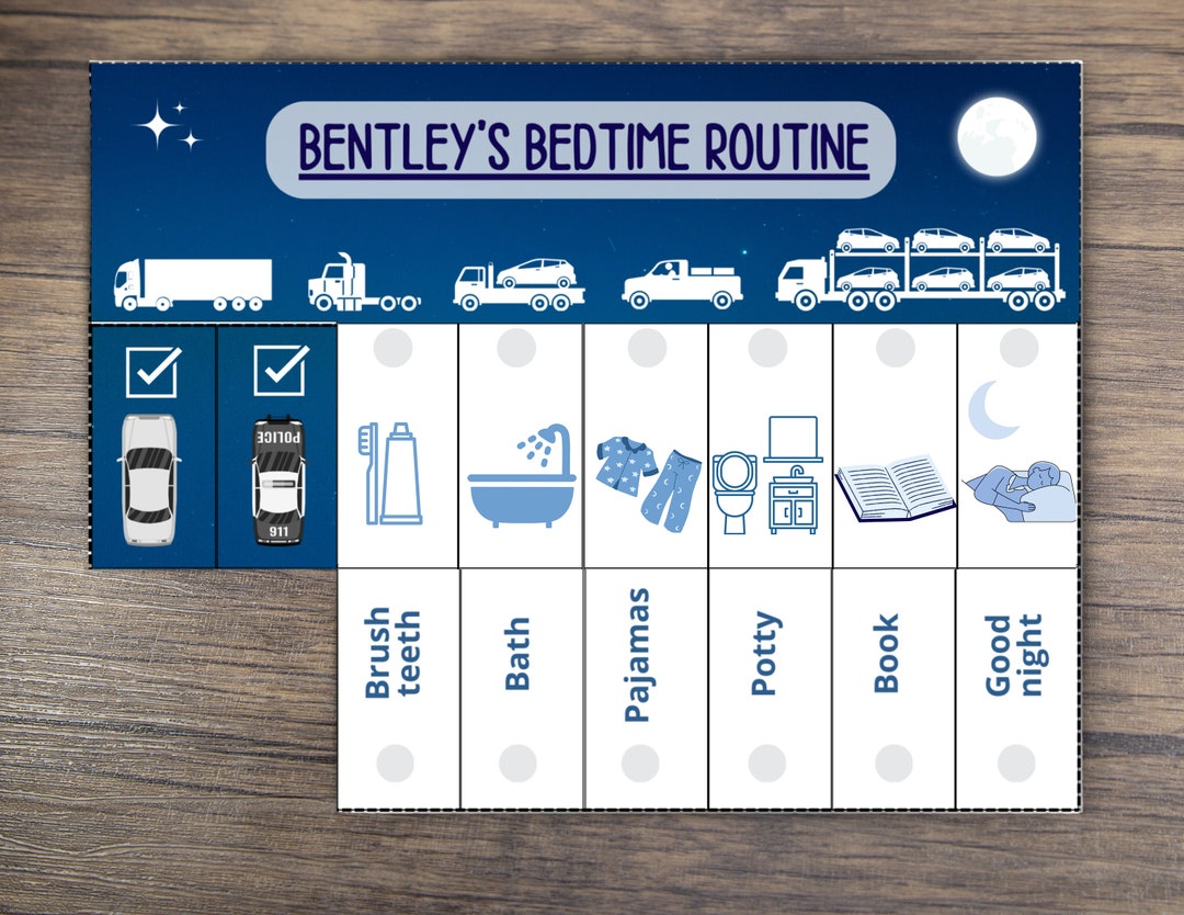 Bedtime Routine Kids Daily Schedule Editable Chore Chart With Trucks ...