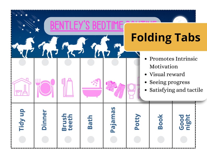 Bedtime Routine, Kids Daily Schedule, Editable Chore Chart Unicorns ...