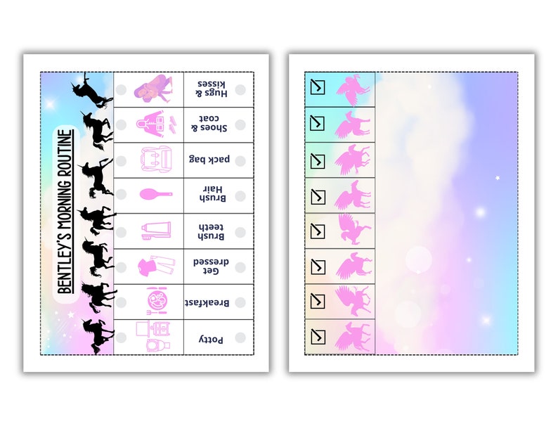 Bedtime Routine, Kids Daily Schedule, Editable Chore Chart Unicorns ...