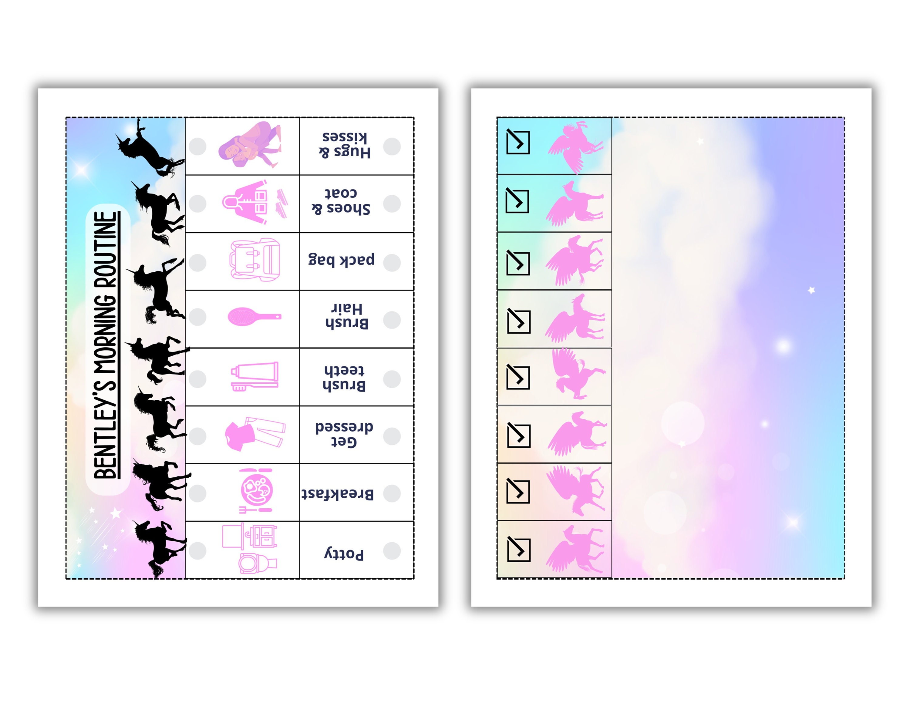 Bedtime Routine, Kids Daily Schedule, Editable Chore Chart Unicorns ...