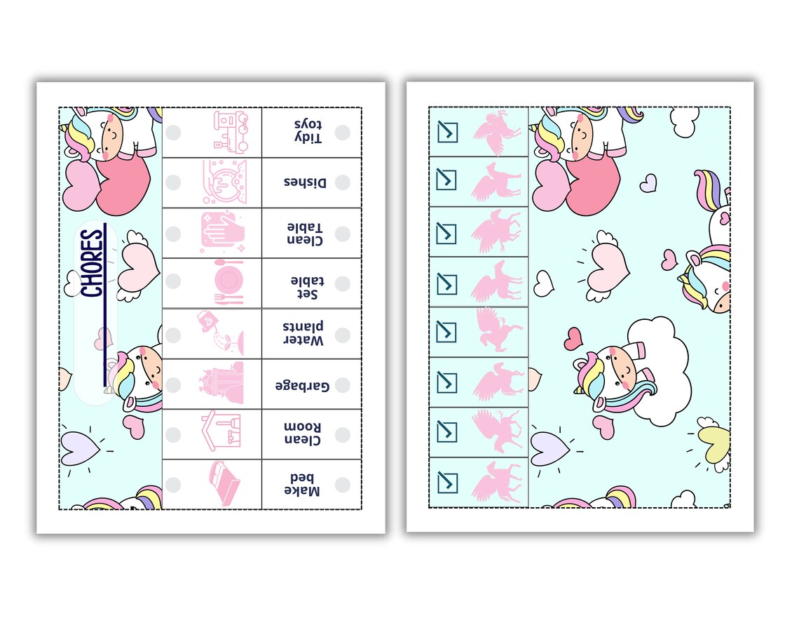 Bedtime Routine, Kids Daily Schedule, Editable Chore Chart Unicorns ...
