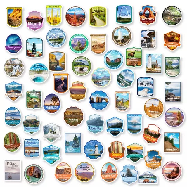 62pcs National Park Sticker Set Glossy Waterproof Hiking Camping ...