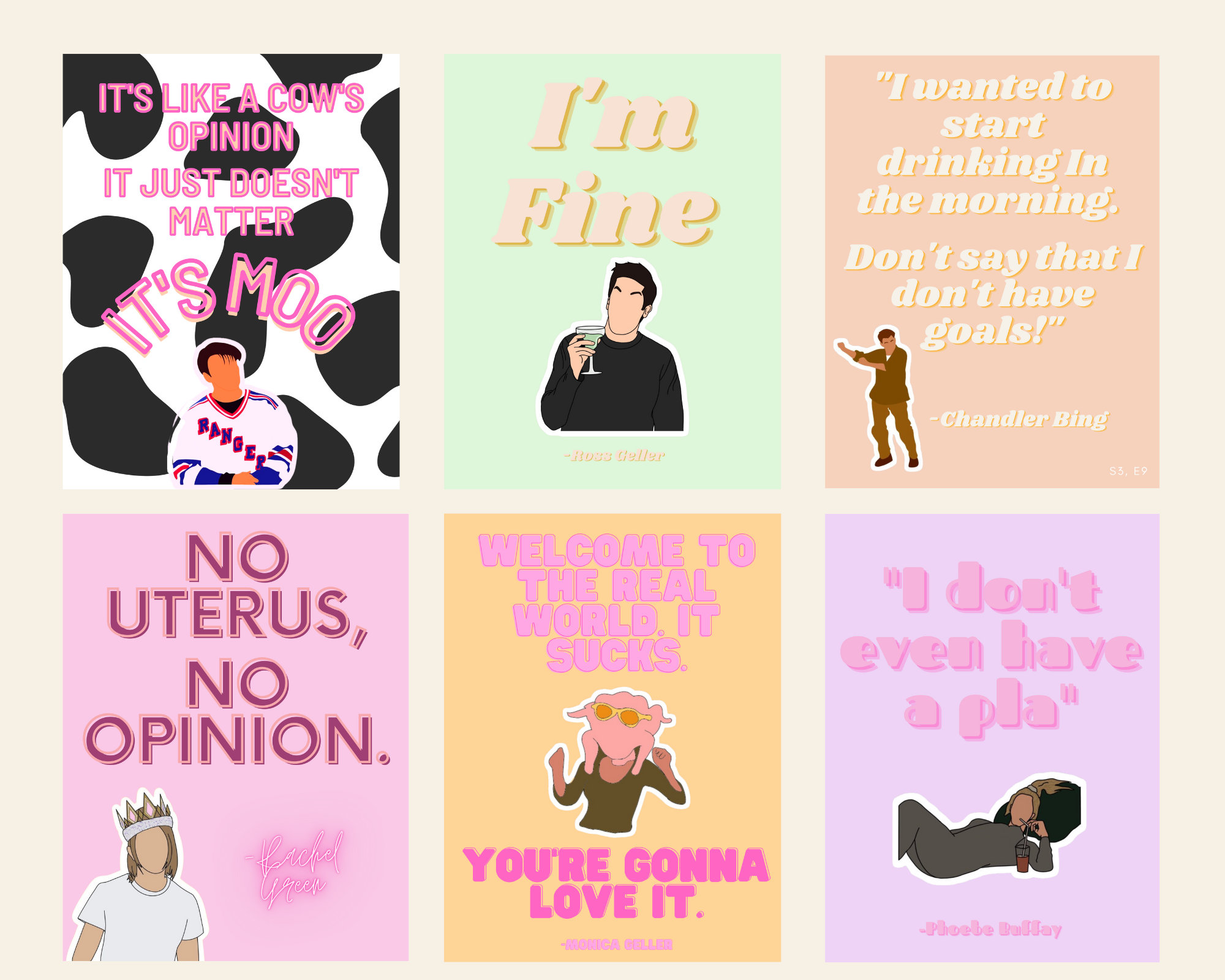 Friend's Themed Wall Decor, Rachel Green Quotes, Friends Themed Posters ...