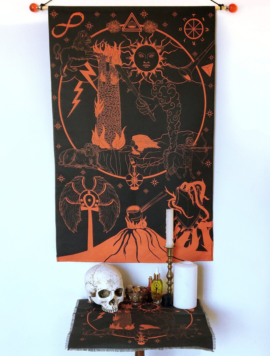 Fire Tapestry - Limited Edition: Orange on Black - Witchy Wall or Altar ...