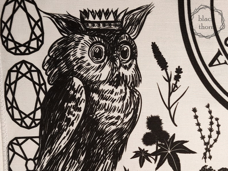 Stolas Tapestry: Ars Goetia Wall Decor, Crowned Owl Art (20"x22") - Etsy