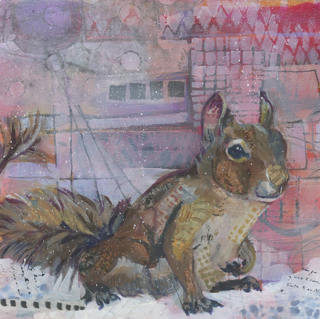 Original Acrylic Painting and Hand Painted Collage on Paper of Winter ...