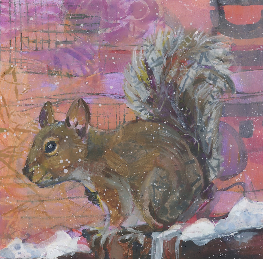 Original Acrylic Painting and Hand Painted Collage on Paper of Winter ...