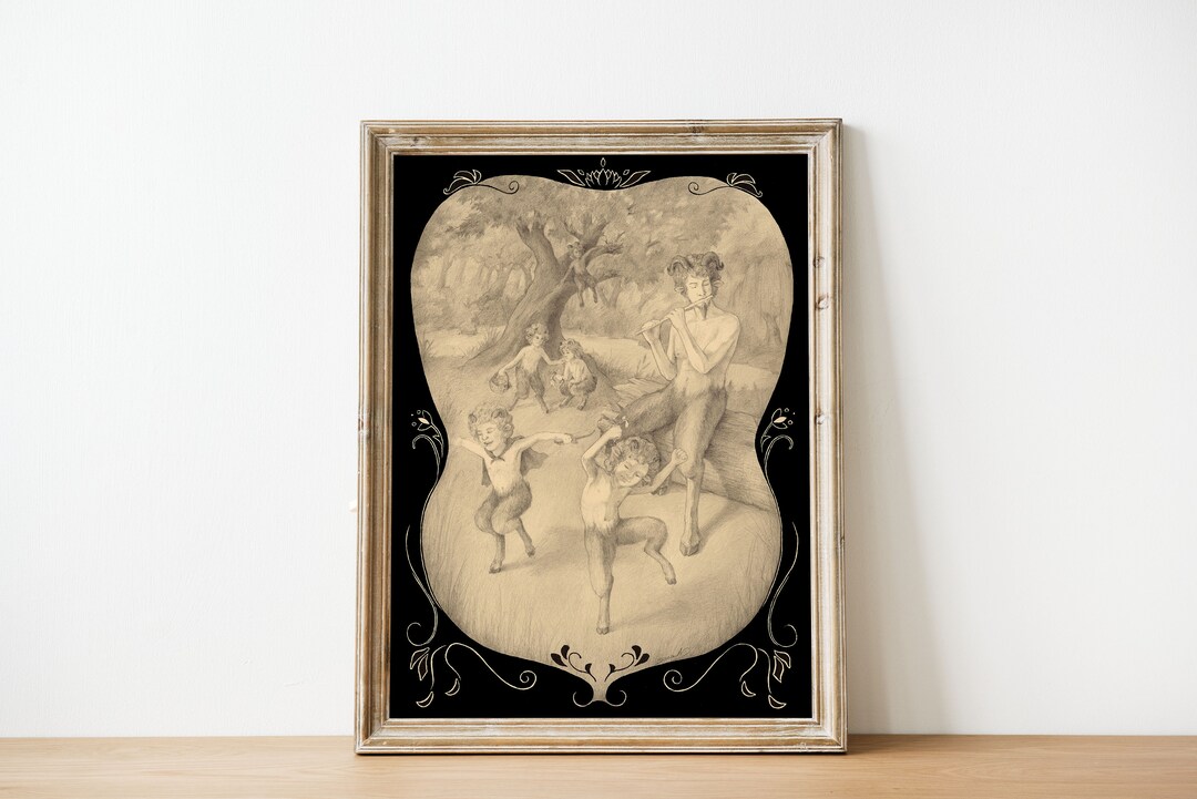 SATYRS FAUNS Original Printable Art Illustration Satyrs Drawing Black ...