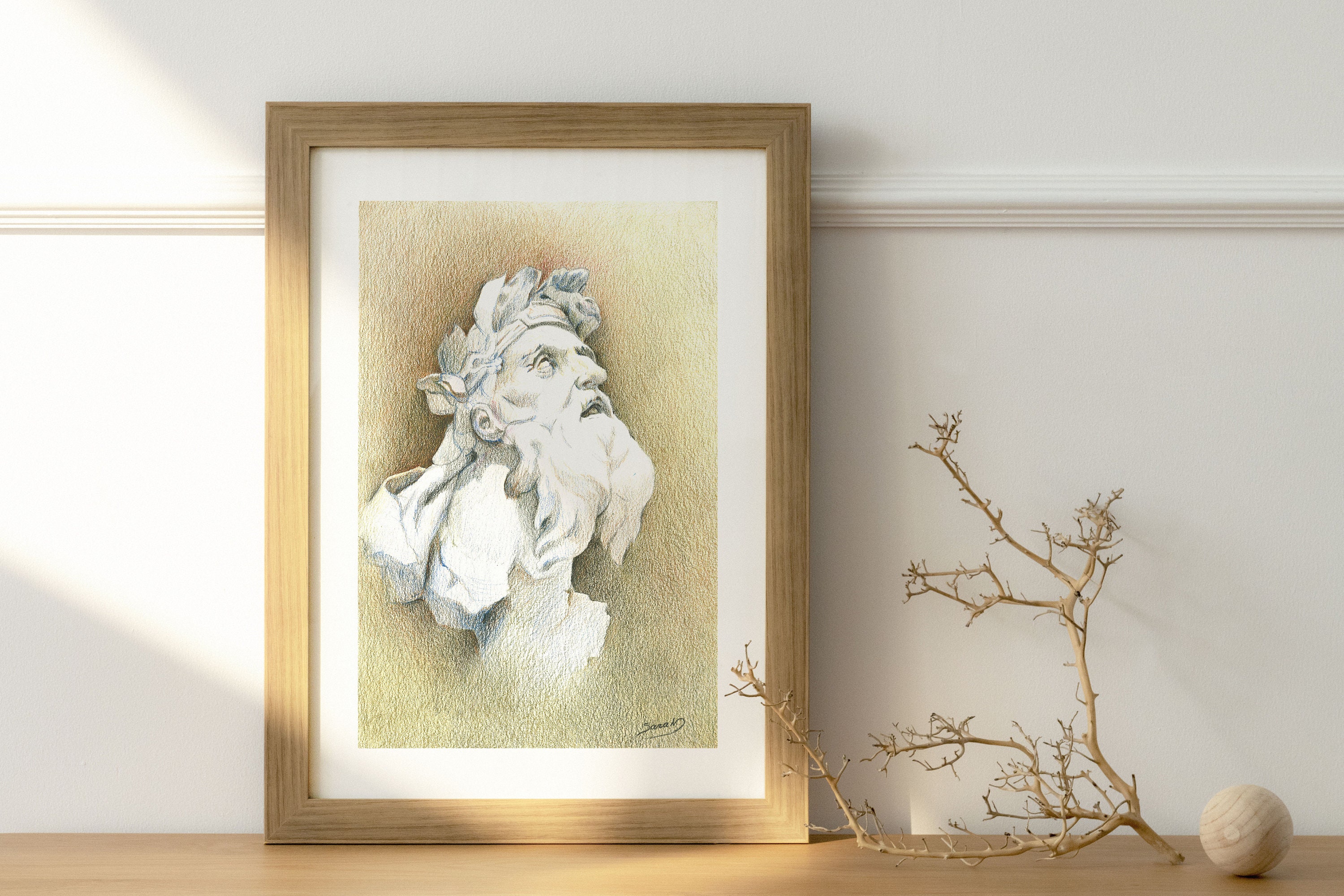 CHRYSÈS - BUST DRAWING - Original Printable Art Drawing Color Pencil - Etsy