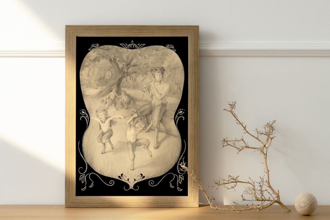 SATYRS FAUNS Original Printable Art Illustration Satyrs Drawing Black ...