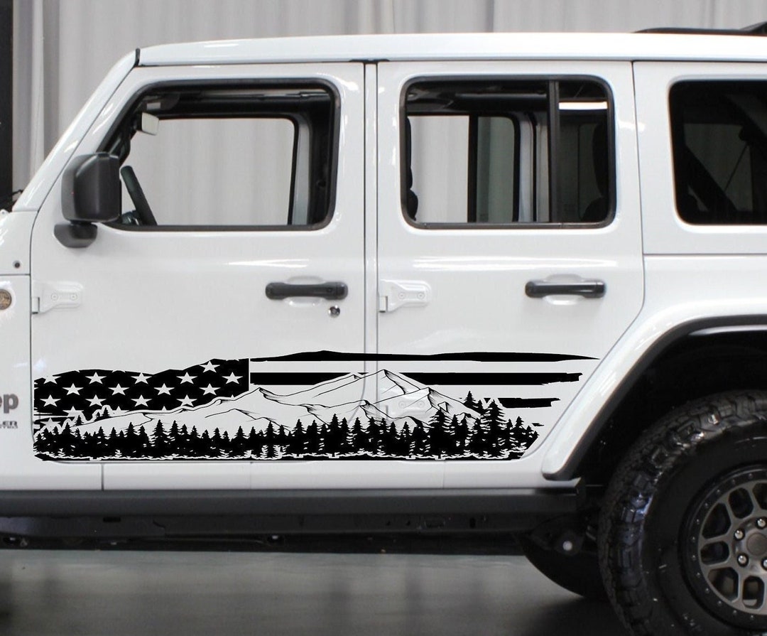 American Flag Mountain Silhouette Decals Fits Jeep Wrangler JK, JL Side ...