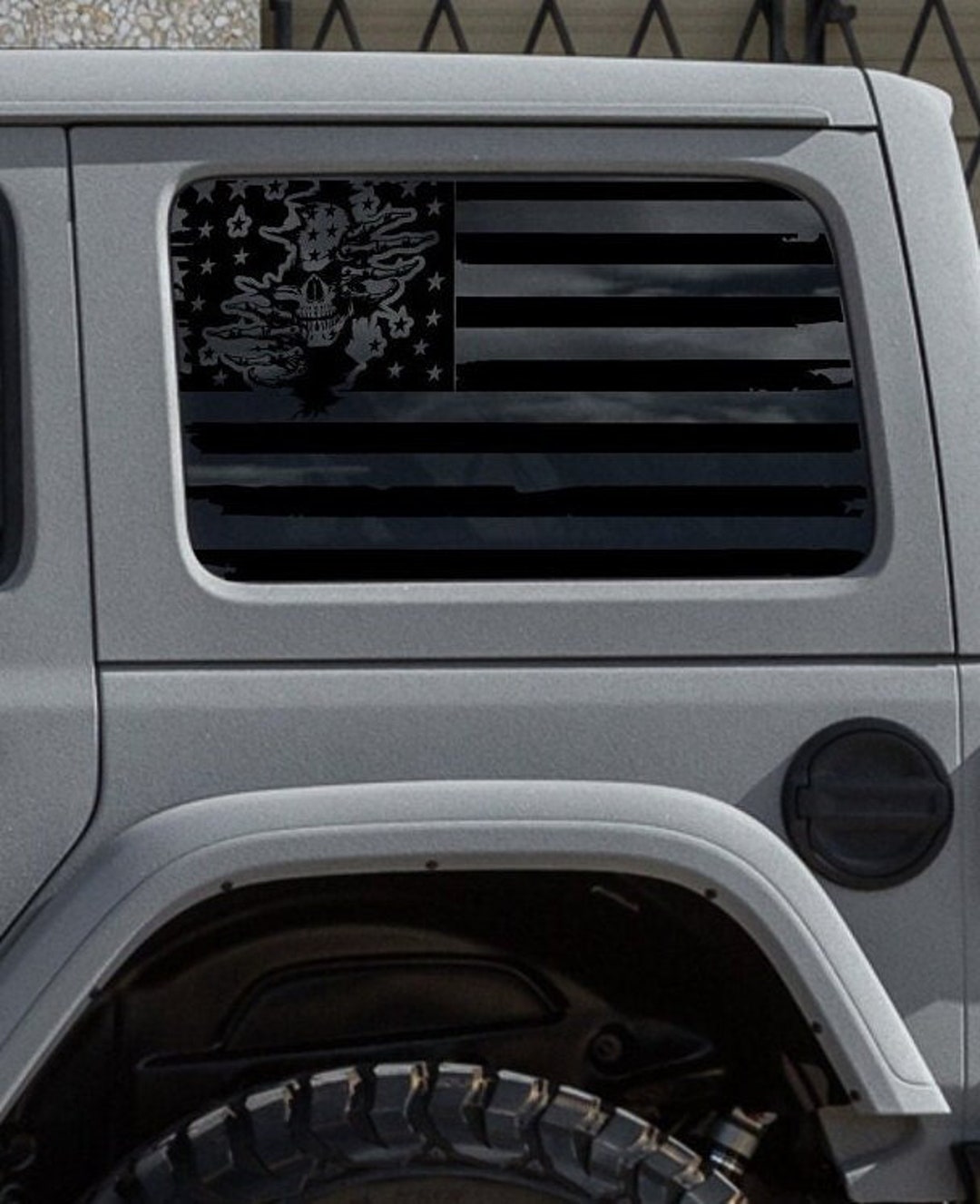 Distressed American Flag Skull Decal Fits Jeep Wrangler JK, JL Rear ...